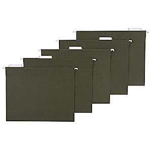 Amazon Basics Hanging File Folders, Standard Green,1/5-Cut Tabs, Letter Size, 50 Count per box