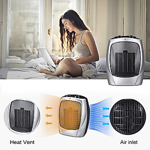 Kismile Small Space Heater Electric Portable Heater Fan for Home and Office Ceramic Fan Heaters with Adjustable Thermostat, 750W/1500W (8.1 Inch, Black)
