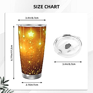 Evealyn Yellow And Brown Christmas Stars Printed 20 Oz Tumbler Insulated Tumbler Travel Mug Stainless Steel Cup Coffee Mug With Lids For Home Outdoor Office