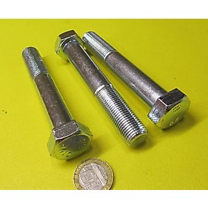 Class 8.8 Zinc Plated Steel Hex Head Bolts PT M16 x 1.5 mm x 100 mm Long 3 pcs.