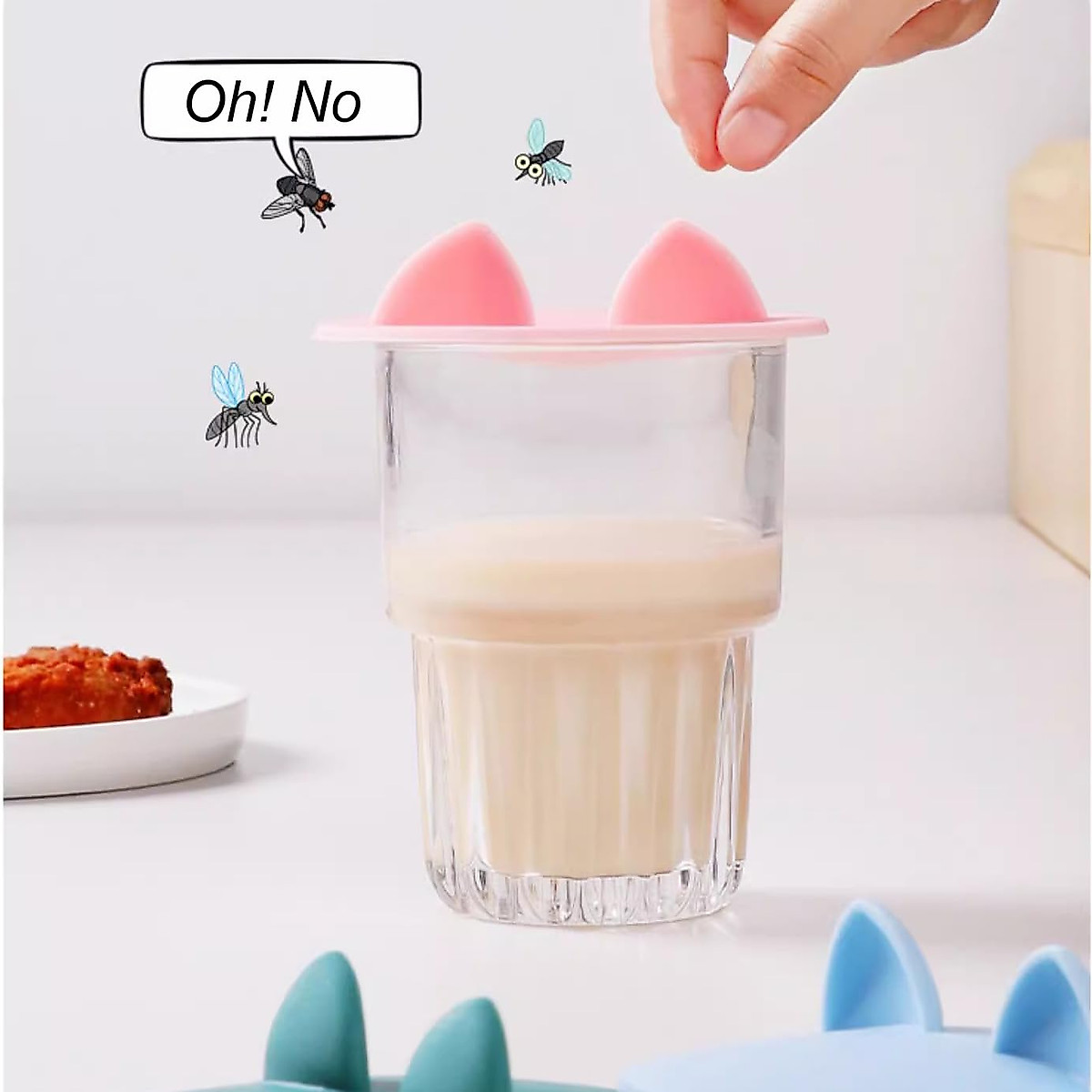 4Pack Cute Cat Ear Cup Lid Cover, JCSMARTEC Silicone Creative Anti-Dust Rubber Airtight Seal Suction Cap for Drink Glass Coffee Mug Can