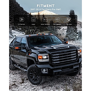 OCPTY Towing Mirrors with Power Heated Left Right Side Tow Mirrors Compatible with for Chevy for GMC 2007-2013 for Silverado/for Sierra with Black housing Smoked Turn Light