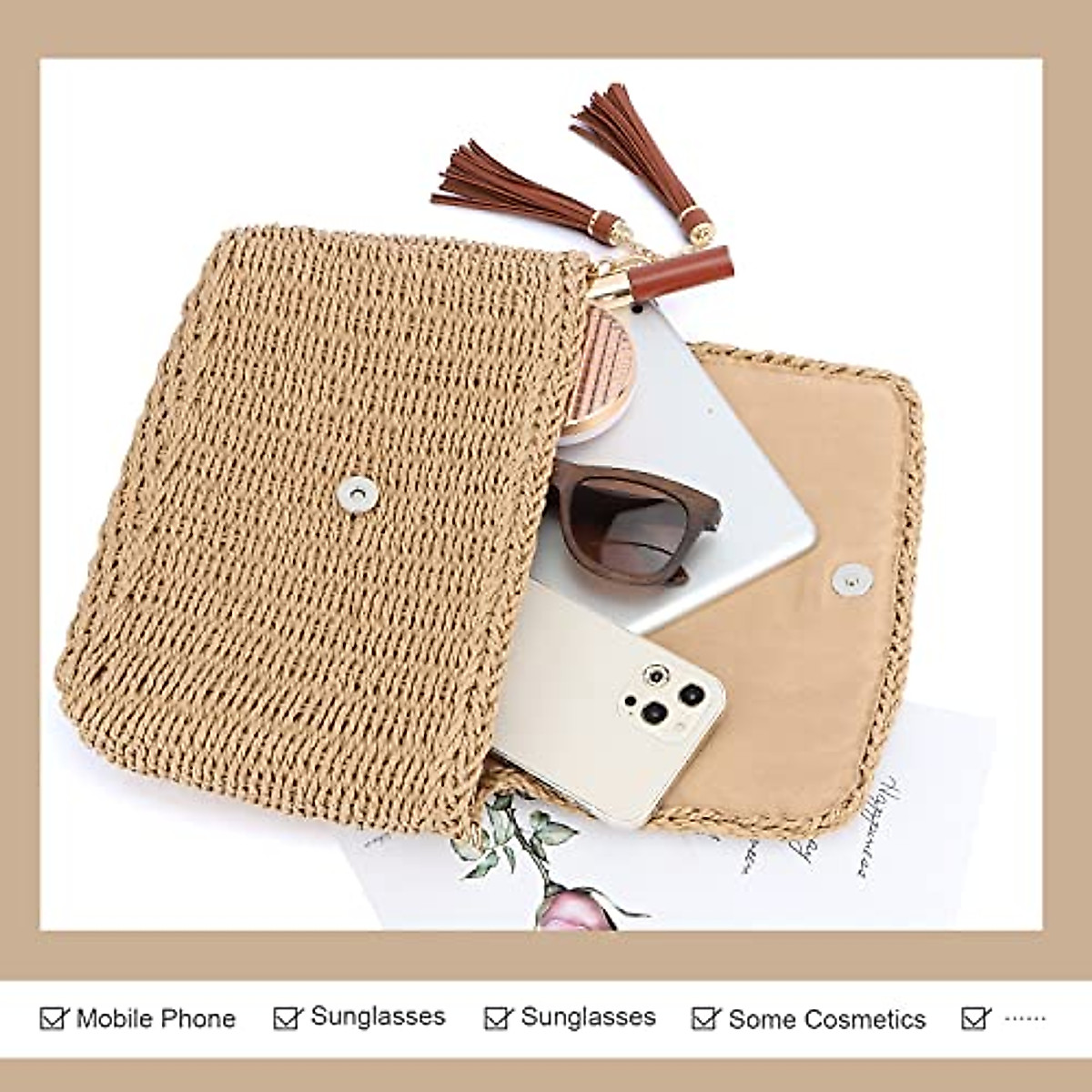 Freie Liebe Straw-Bag for Women Summer Woven Beach Bag Crossbody Purse Shoulder Handbag