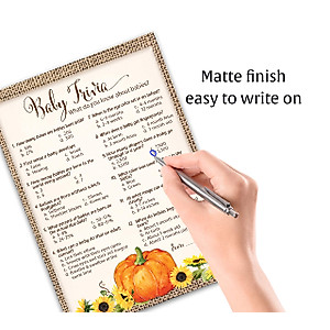 PUMPKIN Baby Shower Game, Pumpkins BABY TRIVIA Game — Pack of 25 — FALL Baby Shower, Rustic GENDER NEUTRAL Baby Shower Games, Little Pumpkin Autumn Fall Baby Halloween baby party games SKU G331-TRV