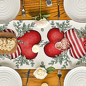 Artoid Mode Eucalyptus Hearts Mother's Day Table Runner, Holiday Kitchen Dining Table Decoration for Home Party Indoor 13x72 Inch