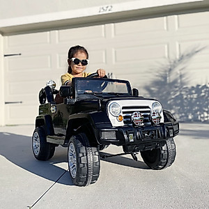 Aosom 12V Kids Ride on Truck, Off-Road Electric Car with MP3 Connection, Working Horn, Steering Wheel, and Remote Control, Black