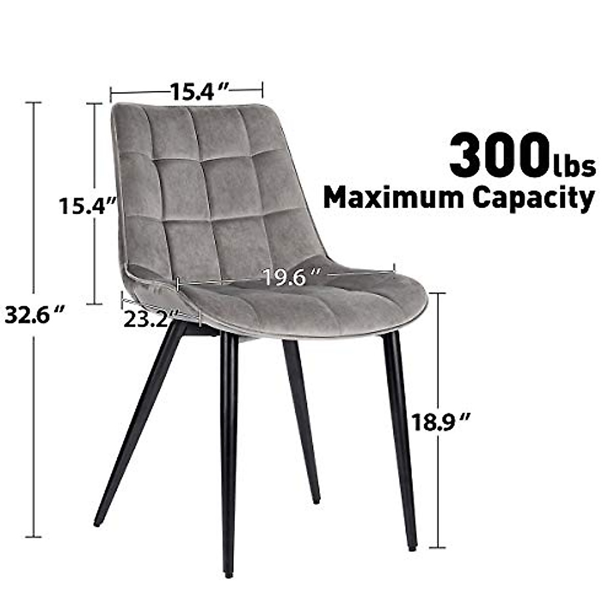 HOMHUM Dining Chairs Set of 2, Velvet Leisure Upholstered Modern Chair with Metal Legs for Kitchen Living Room,Gray