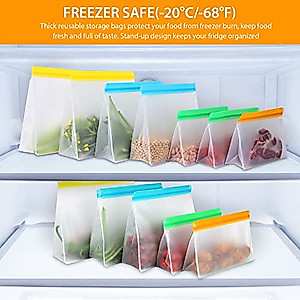 12 Pack Reusable Food Storage Bags, FDA Food Grade Ziplock Leak proof 4 Reusable Sandwich Bags 3 Gallon Bags 5 Snack Bags Easy Wash Eco-Friendly Freezer Safe Bags For Meat Fruit Vegetable