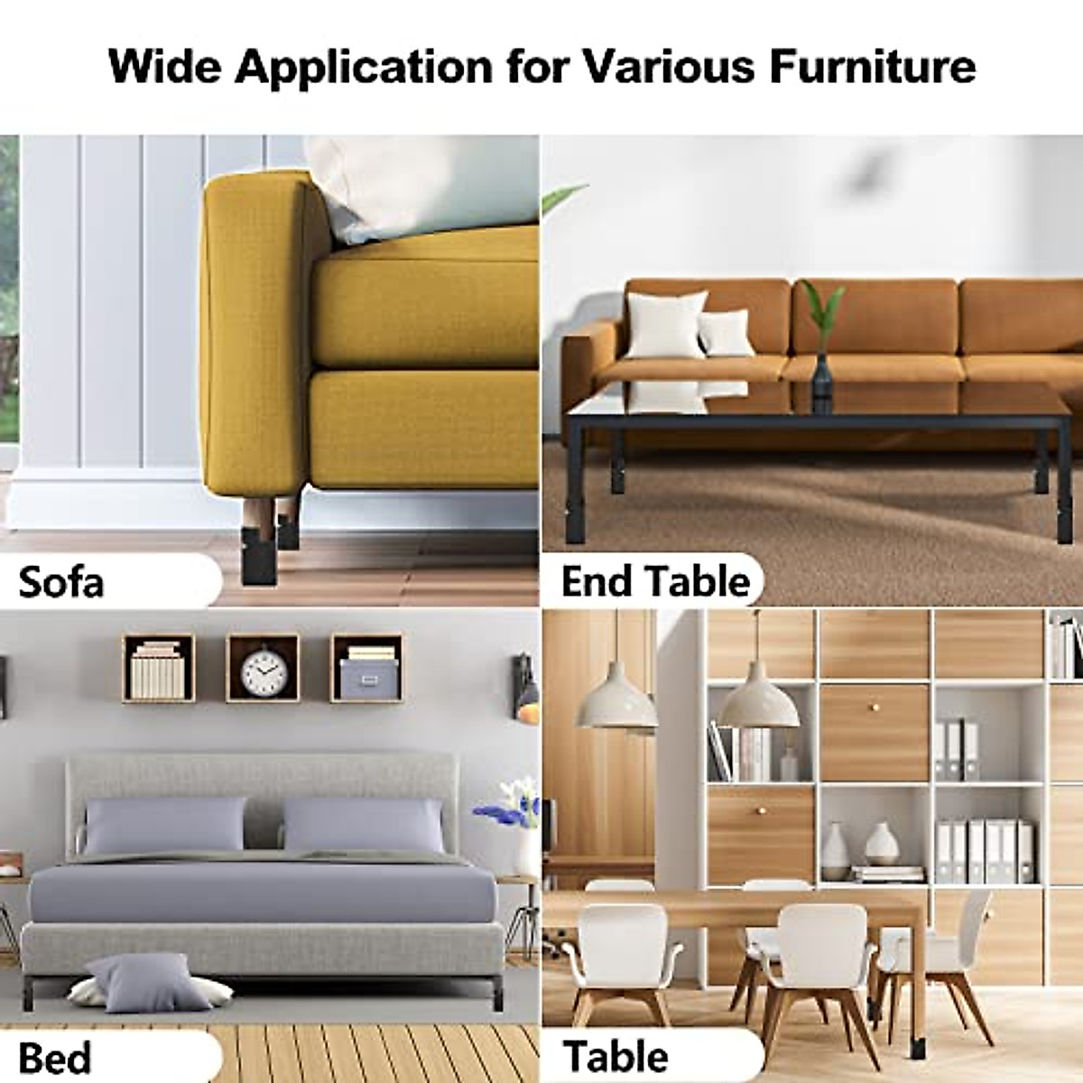 xiskt Bed Risers Adjustable 4 Inch Furniture Risers with Screw Clamp, Heavy Duty Risers for Chair Desk Sofa Tables Couch, Fit Furniture Legs Diameter from 0.8''–1.4'' Lifts up to 20,000 lbs (4 Pack)