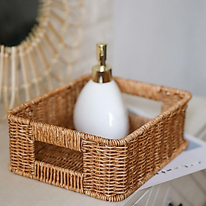 VOSAREA Wicker Baskets Rattan Woven Baskets Seagrass Storage Baskets for Shelves Rectangular Basket Rattan Toilet Tank Basket