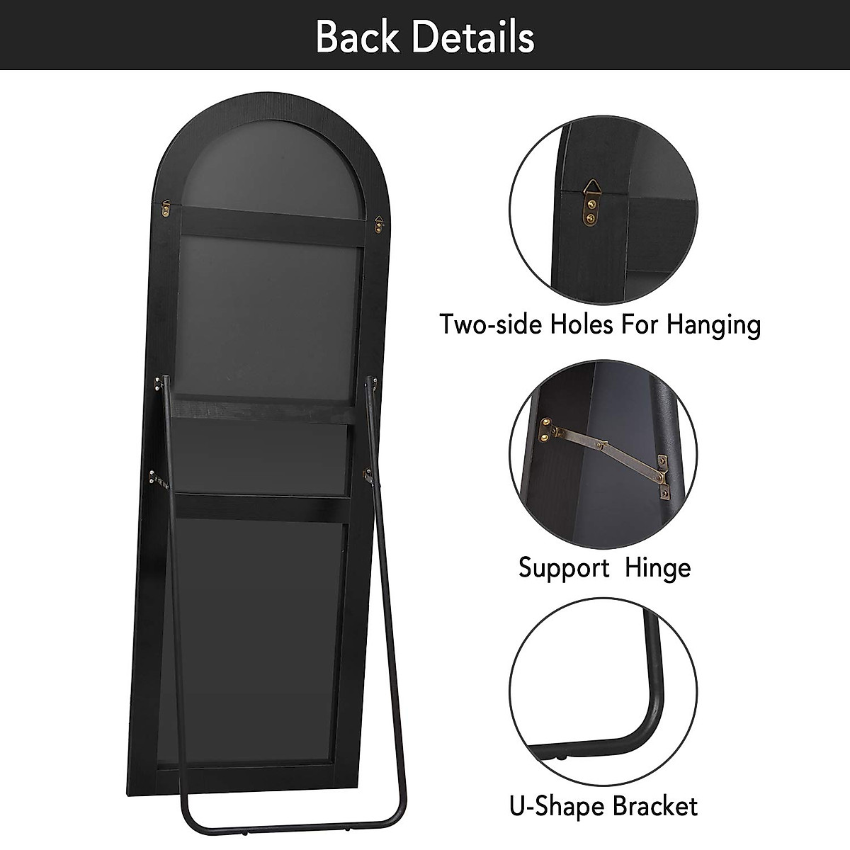 PexFix Arched Full Length Mirror Black, Floor Mirror, Standing Hanging or Leaning Against Wall Full Body Mirror Wall Mirror-64''x21''