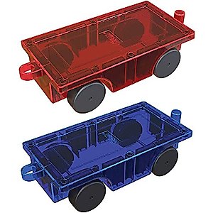 PicassoTiles 2 Piece Car Truck Construction Kit Toy Set Vehicle Educational Magnet Building Tile Magnetic Blocks Puzzle Magnets Toys with Re-Enforced Hitch and Long Bed for Girls Boys Toddler Ages 3+