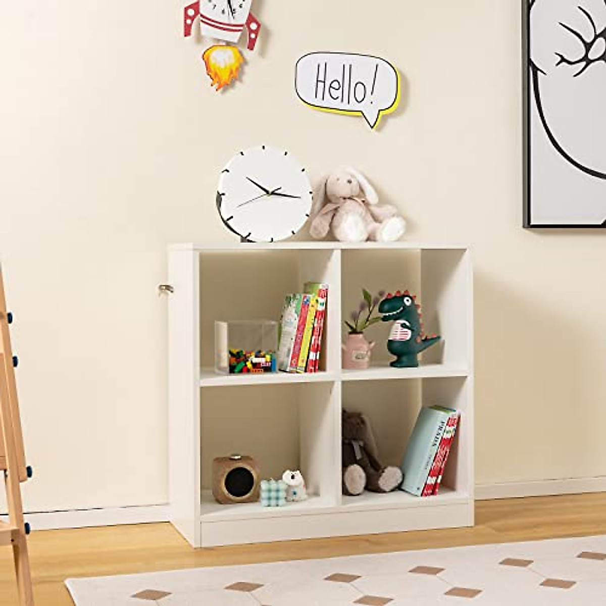 Giantex 4-Cube Bookcase White - 2-Tier Freestanding Open Bookshelf with Anti-Toppling Device, Wooden Decorative Storage Organizer, Modern Floor Display Shelf for Kid's Room Study Bedroom Living Room