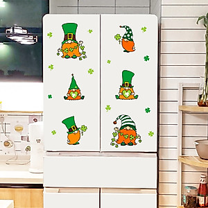 St. Patrick's Day Wall Decals Irish Shamrock Leprechaun Gnome Wall Stickers Removable Art Mural for Kids Room Nursery Bedroom Window Irish Party Supplies Home School Decor