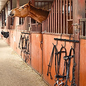 Dunzy 2 Pcs Black Tack Rack with Swivel Hooks, Hanging Bridle Hooks Portable Tack Hangers for Horses, Horse Tack Room Organizer Horse Tack Holder for Stall Room Trailer Accessories (5 Hooks Style)