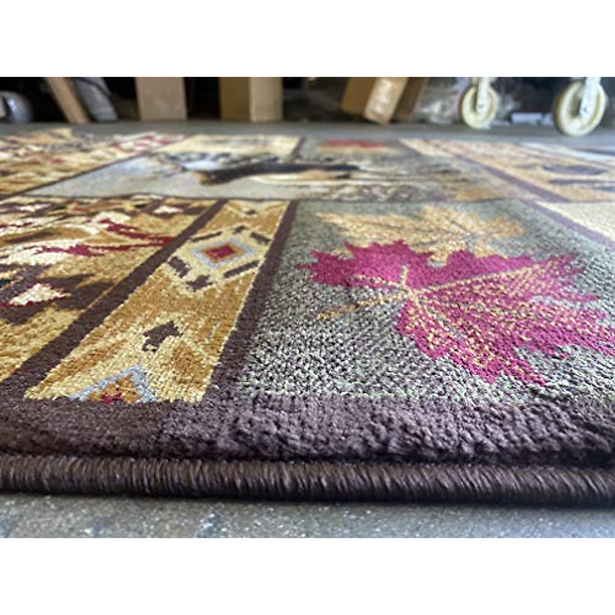 Cabin Style Distressed Antiquated Area Rug Black Bear Elk Deer Wildlife Animal Country Hunting Southwest Wilderness Design 760 (5 Feet X 7 Feet)