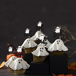 Gyufise 24Pcs Halloween Baby Shower Cupcake Toppers Halloween Oh Baby Cupcake Picks Little Boo Cupcake Topper Halloween Ghosts Decoration Supplies