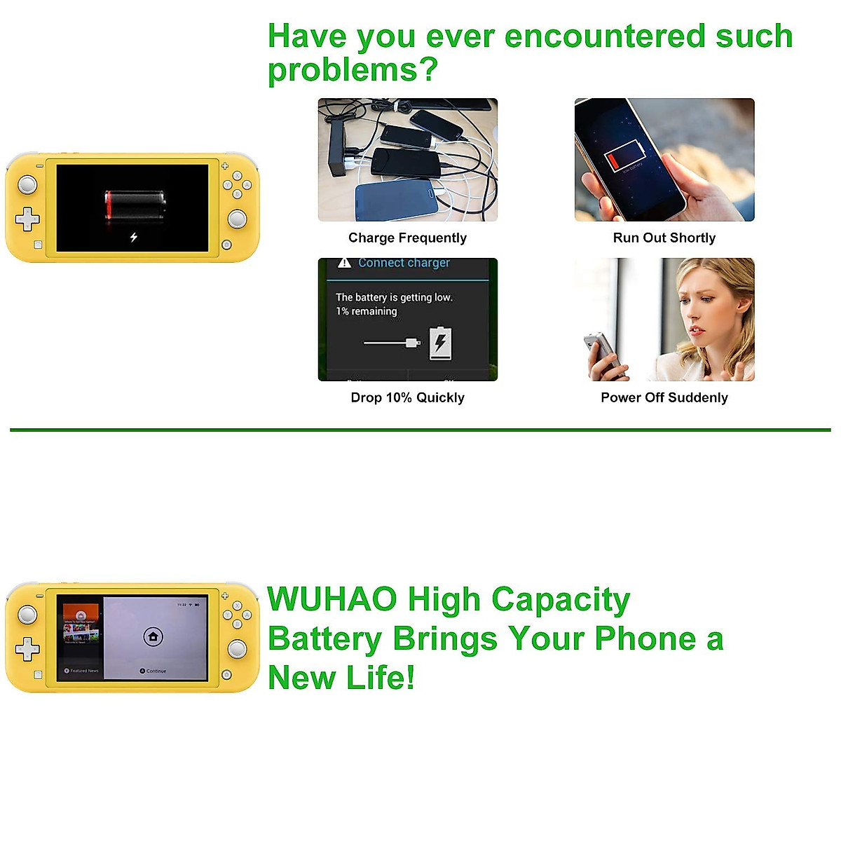 WUHAO HDH-003 Battery for Nintendo Switch Lite Battery Replacement [2025 Upgraded] Lite HDH-001 Replacement Battery with Adhesive Tape Tool Repair Kit