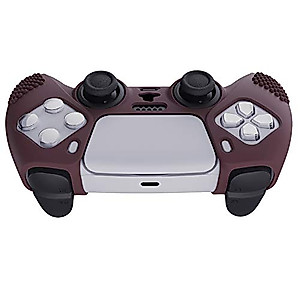 eXtremeRate PlayVital Wine Red 3D Studded Edition Anti-Slip Silicone Cover Skin for ps5 Controller, Soft Rubber Case for ps5 Wireless Controller with 6 Black Thumb Grip Caps