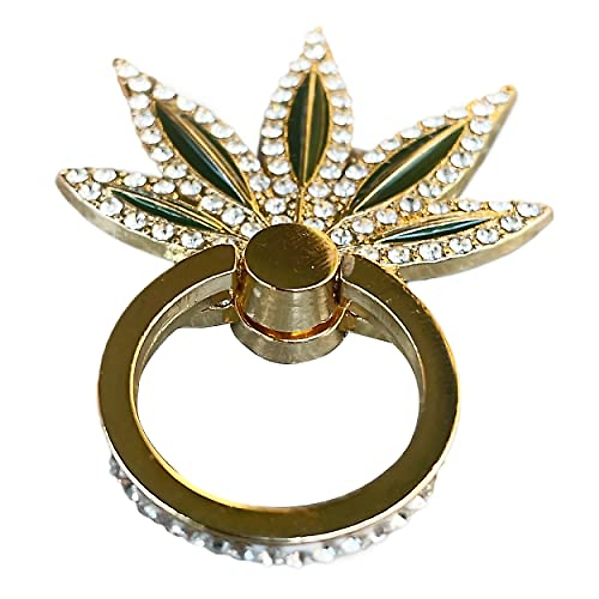 Cell Phone Ring Grip 360 Degree Rotation, Sparkly Crystal Stones Happy Leaf Design, Compatible with iPhone and Android Phone,Gold/Green,6008A-30