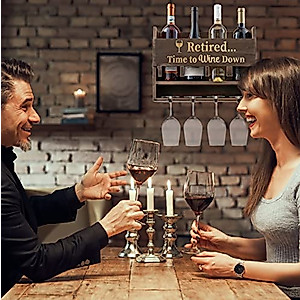 Wall Mounted Wine Rack - Men Women Retirement Gifts - Unique Retired Gifts for Dad, Mom - Gift Idea for Moms, Grandma, Aunt, Mother in law, Dads, Grandpa - Retirees Presents - Includes 4 Wine Glasses