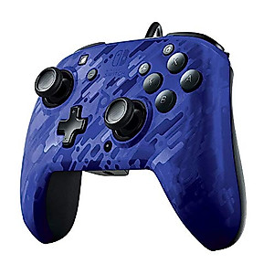 PDP Gaming Faceoff Deluxe+ Wired Switch Pro Controller - Officially Licensed by Nintendo - Customizable gamepad buttons, sticks, triggers, and paddles - Ergonomic Controllers - Blue Camo / Camouflage