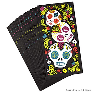 Hallmark Day of the Dead Party Favor and Wrapped Treat Bags (15 Ct.) for Halloween, Día de los Muertos, Class Parties, Care Packages and More