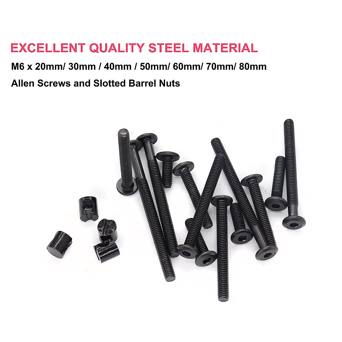 cSeao 100pcs M6 Baby Bed Crib Screws Black Hex Socket Cap Barrel Screws to Build Crib Furniture Chairs Cot, 20/30/40/50/60/70/80mm