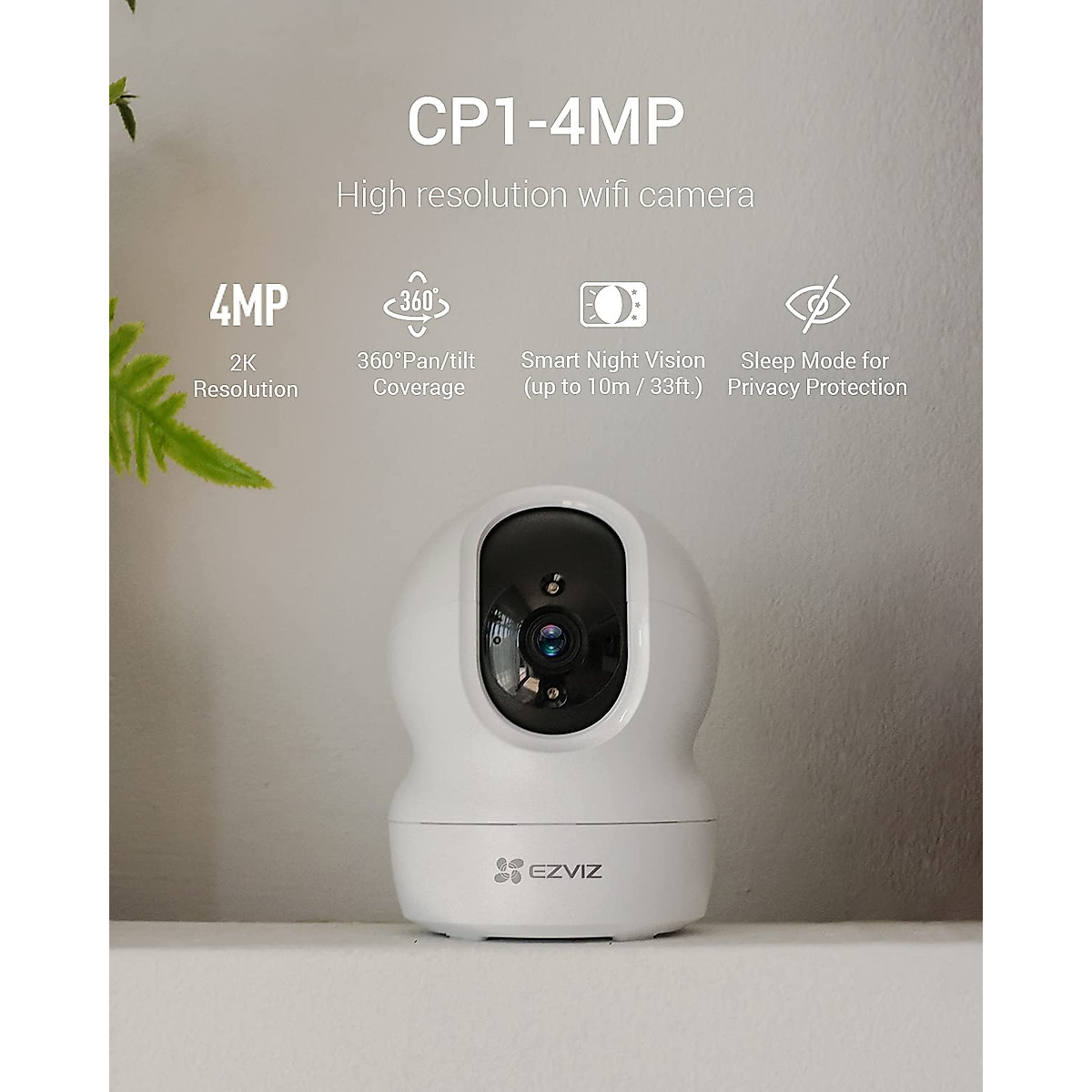 EZVIZ 2K+ Indoor Security Camera, WiFi, 360° Coverage, Night Vision, Auto Motion Tracking, Pet Baby Monitor, Two Way Talk, Compatible with Alexa (CP1 2K+)