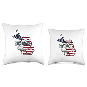 Michigan United States Retro State Map Vintage USA Souvenir Throw Pillow, 18x18, Multicolor