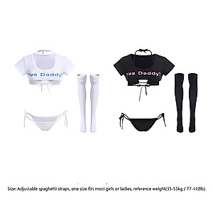 Yes Daddy Lingerie for Women Bra Crop Top Panty Japanese Anime Cosplay Underwear Stockings Schoolgirl Sleepwear Pajamas Set 4 Pieces Strappy Bikini Set Swimsuit Nightwear Black - Yes Daddy One Size