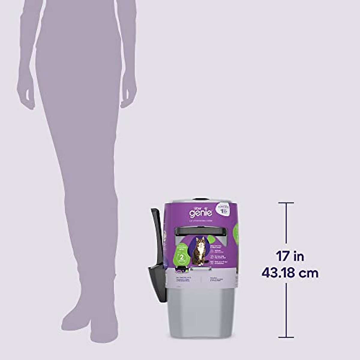 Litter Genie Standard Pail (Silver) | Cat Litter Box Waste Disposal System for Odor Control | Includes 1 Square Refill Bag