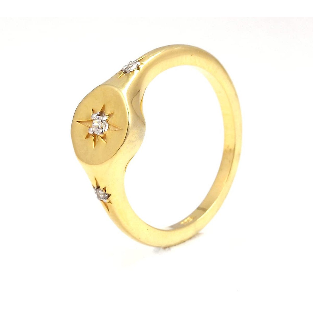 Sterling Silver Signet Ring, Cz Ring, North Star Ring, Polaris Ring, Unique Silver Ring, Star Signet Ring, Starburst Ring, Celestial Ring (White, 9), Yellow,White (Ajr0015)