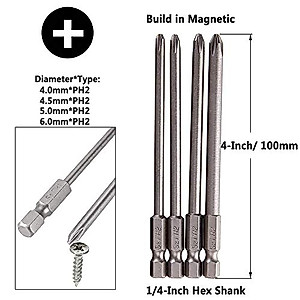 Yakamoz 16Pcs 4-in-1 Multi Long Magnetic Screwdriver Bit Set with 1/4" Hex Shank Drill Screw Driver Bits Power Tools Kit (Hex Head Allen Wrench, Torx Security, Cross Phillips & Flat Head Slotted Tip)