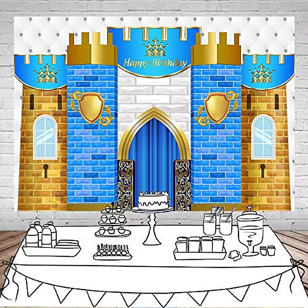Mocsicka Royal Prince Birthday Backdrop Medieval Castle Happy Birthday Party Decorations Banner 7x5ft Boy's Birthday Photography Background