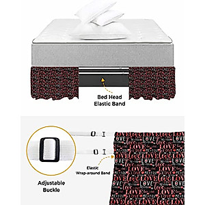 Valentine's Day Bed Skirt King Size 16 Inch Drop,Adjustable & Elastic Wrap Around Bed Skirts Pleated Luxury Dust Ruffles for Twin Full Queen Cal King Base Bed,English Characters Saying Love You Black