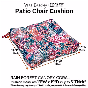 Classic Accessories for Vera Bradley Water-Resistant Patio Chair Cushions, 19 x 19 x 5 Inch, 2 Pack, Rain Forest Canopy Coral