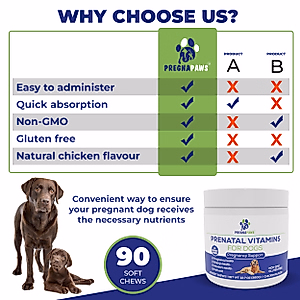 PregnaPaws Dog Pre-Natal & Post-Natal Supplement - Essential Nutrients for Pregnant & Nursing Dogs (Prenatal Vitamins)