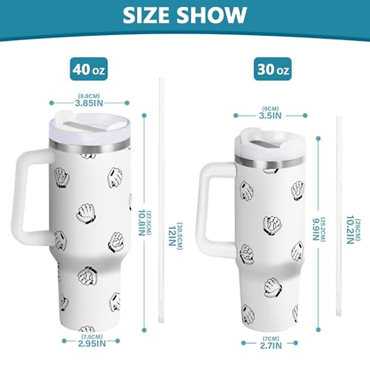 DIGTIA Stainless Steel Insulated Tumbler w/Handle & Straw, Baseball Double Wall Vacuum Travel Coffee Mug Cup w/Lid, Leak-Proof Sports Glove Sport Water Bottle,40oz