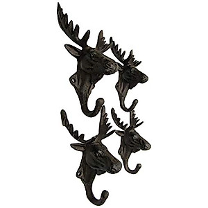 Coat Hat Hooks, 6.5" Cast Iron Moose Head Vintage Antique Style Hangers Set of 4