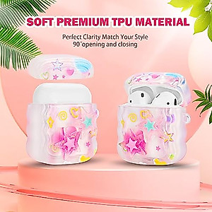 Mainrenka Cute Star Airpod Case with Keychain Aesthetic Kawaii Airpods 2nd/1st Generation Case Cover for Women Girl