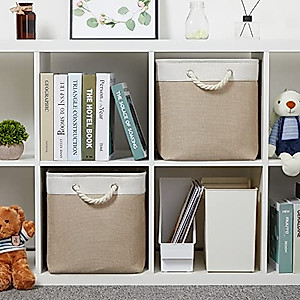 Temary Fabric Storage Baskets Set Of 6 Small Storage Bins Bundled with 2 Pack Decorative Baskets for Storage (White&Khaki, 11.8Lx7.9Wx5.3H Inches, 16Lx12Wx12H inches)