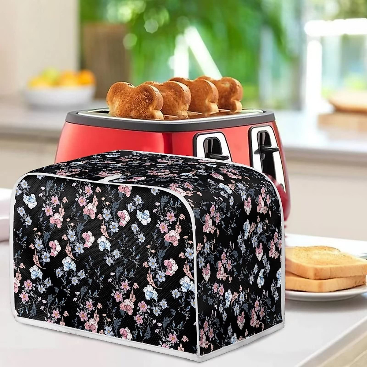 NETILGEN 4 Slice Toaster Dust Cover Bread Toaster Oven Dustproof Cover Kitchen Bakeware Protector Dustproof Fingerprint Protection Gift for Mom Wife Friends, Floral