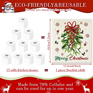10 Pieces Christmas Swedish Kitchen Table Dishcloths Christmas Vintage Absorbent Cleaning Cloth Reusable Christmas Dish Towels Fast Dry Kitchen Dishcloth with Vintage Santa Claus Reindeer Snowman