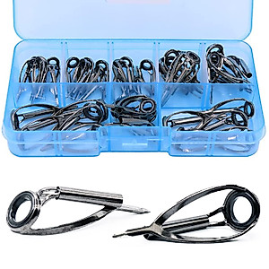 9KM DWLIFE Fishing Rod Tip Guide Repair Kit Pole Replacement Stainless Steel Ceramic Ring Saltwater Freshwater Mixed Size in a Box(40pcs)