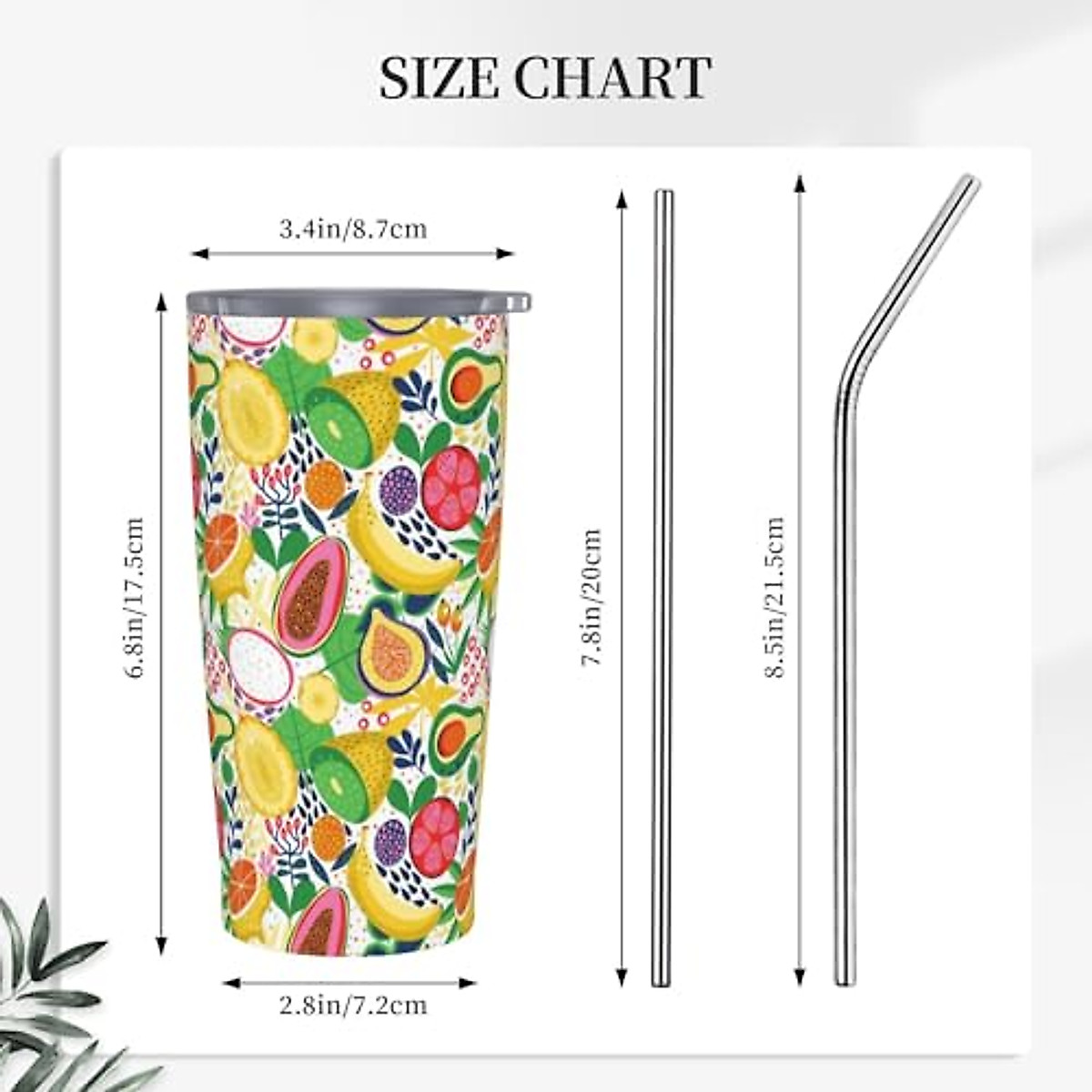 Yaxongx 20oz Tumbler Summer Fruits Banana Double Wall Vacuum Insulated Coffee Mug with Lid and Metal Straw Brush Reusable Stainless Steel Water Bottle Travel Cup Gifts for Car Ice Drinks Hot Beverage