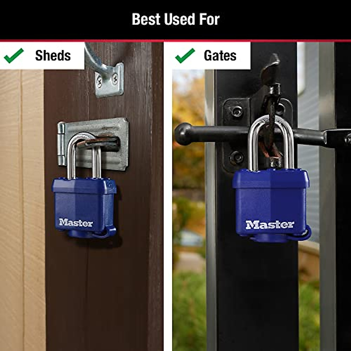 Master Lock 312TRI Laminated Padlock with Key & Thermoplastic Shell, Blue, Pack of 3 Keyed-Alike