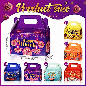 Kolldenn 24 Pcs Happy Diwali Party Favor Gift Boxes, Diwali Treat Boxes Indian Festival of Lights Gifts Gable Boxes Goodie Candy Snack Sugar Chocolate Gift Boxes for Diwali Party Decorations