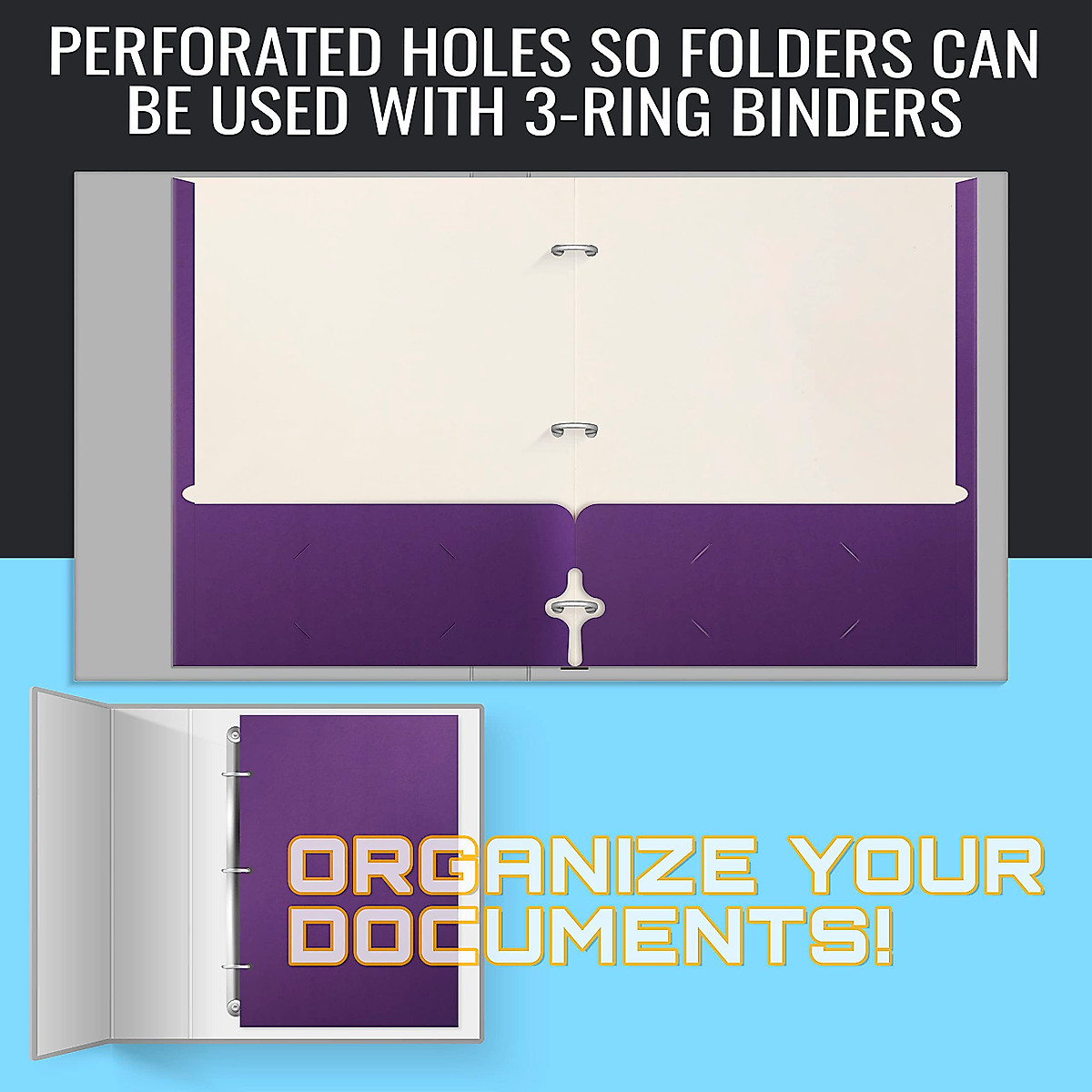Two Pocket Portfolio Folders, 50-Pack, Purple, Letter Size Paper Folders, by Better Office Products, 50 Pieces, Purple