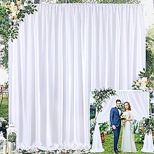 10ft x 10ft White Backdrop Curtain for Parties Thick Polyester White Wedding Drapes Panels Satin Curtains Decoration Back Drop Cloth for Photography Baby Shower Birthday Party